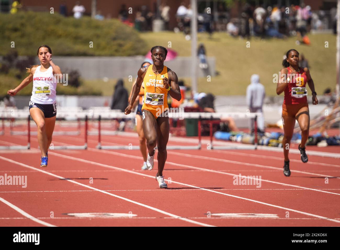 Dinedye Denis wins the women’s 400m hurdles during the 64th Mt San ...