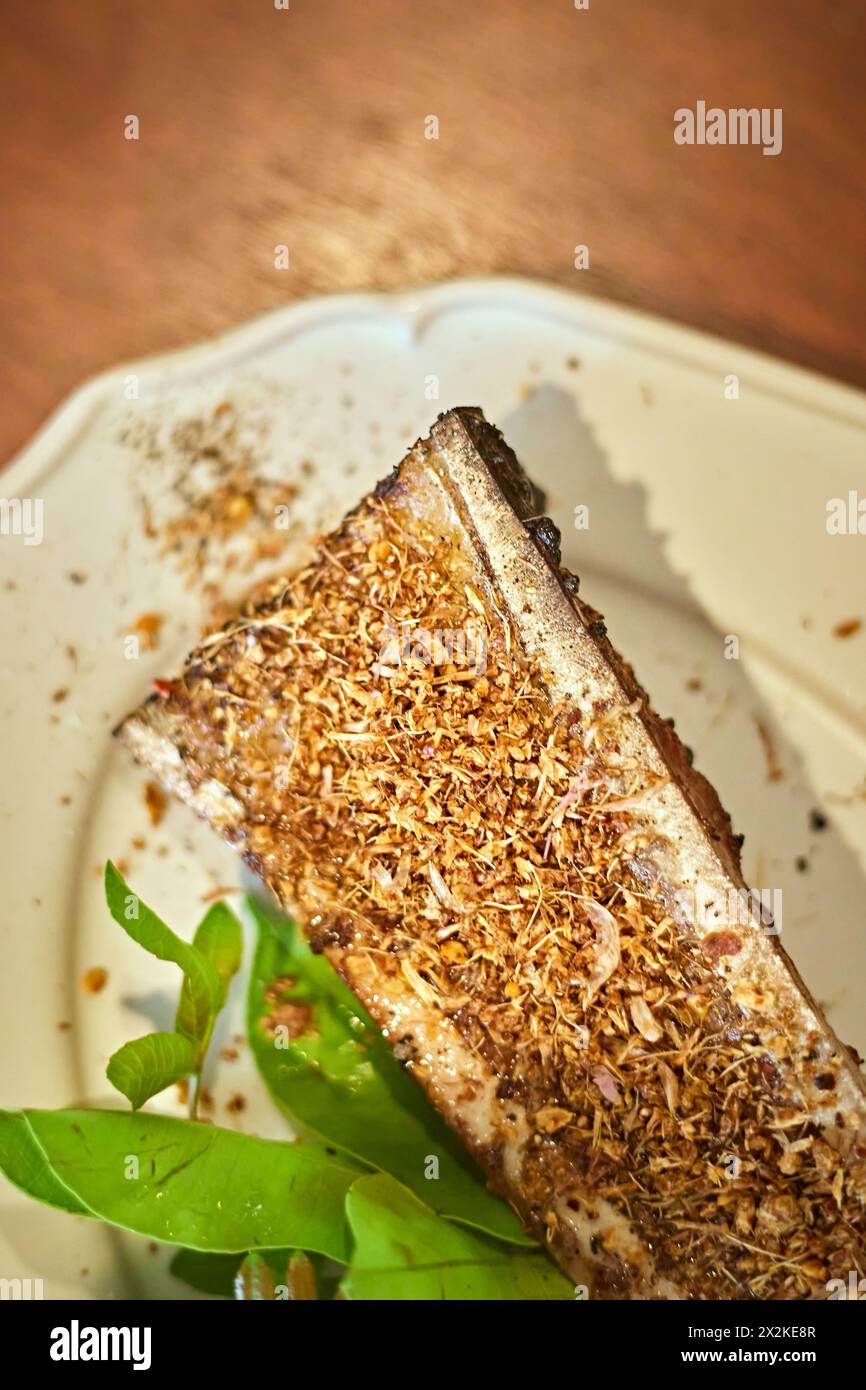 Grilled bone marrow with galangal chili paste, thai cusine concept ...