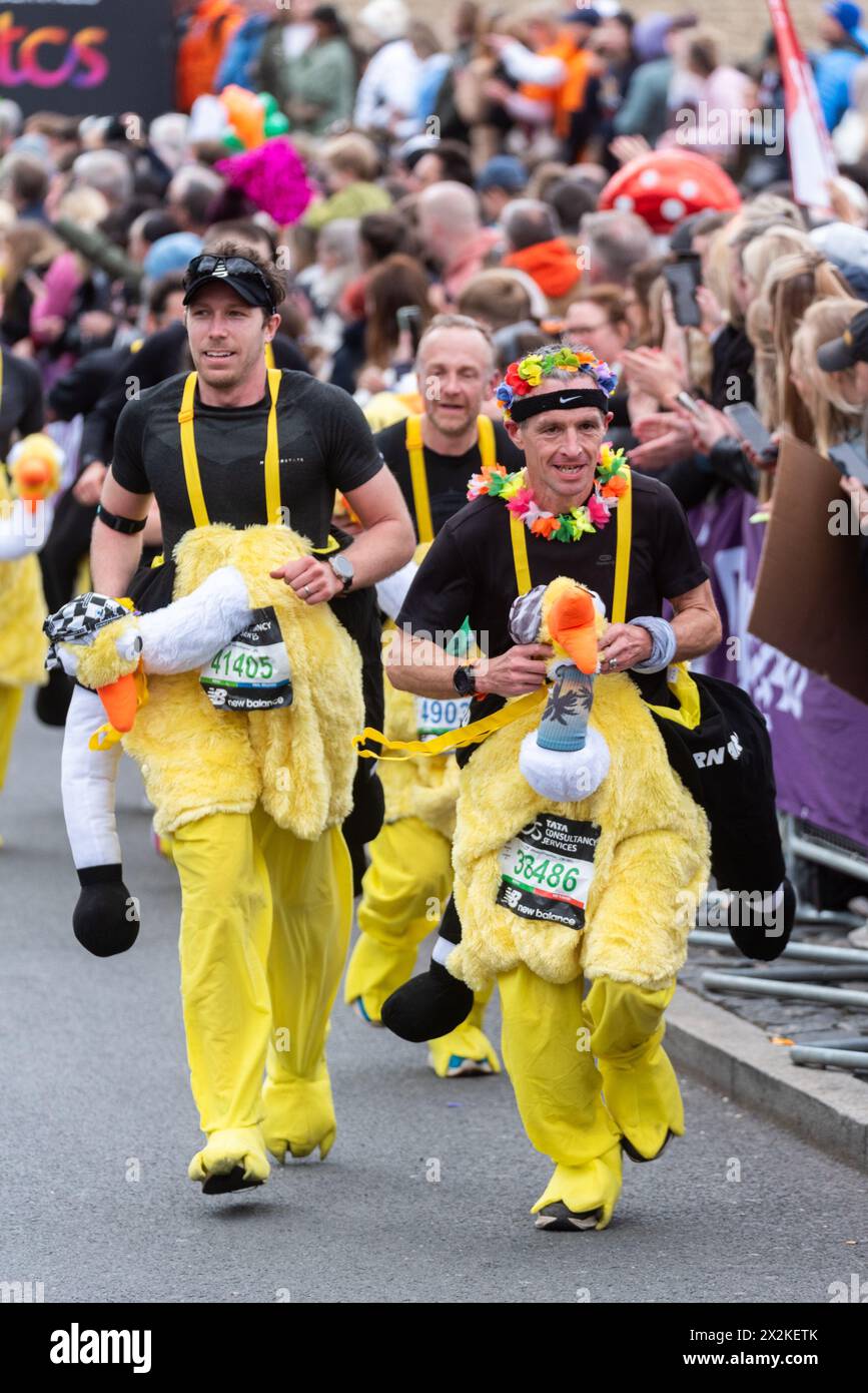 Runners in emu costumes participating in the TCS London Marathon 2024 ...