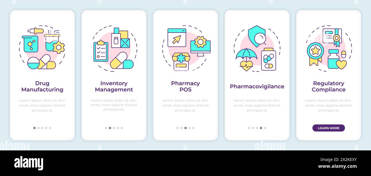Pharmacy management system onboarding mobile app screen Stock Vector ...