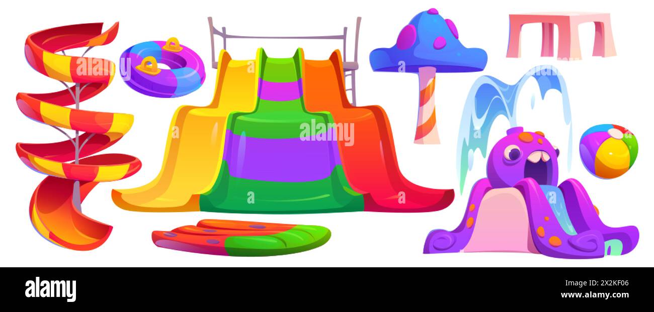 Water park slides set isolated on white background. Vector cartoon ...