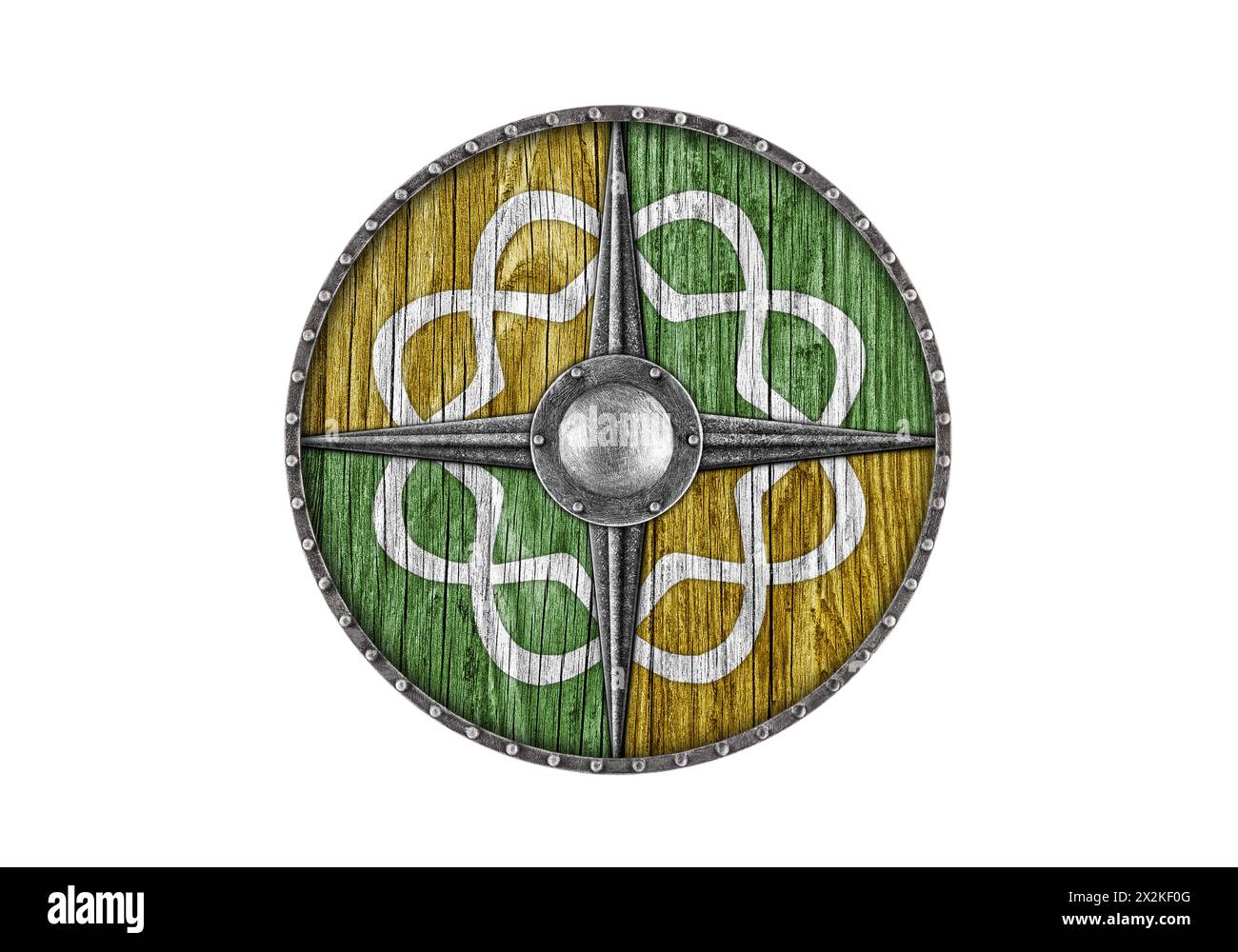 Old decorated wooden round shield isolated on white background Stock ...