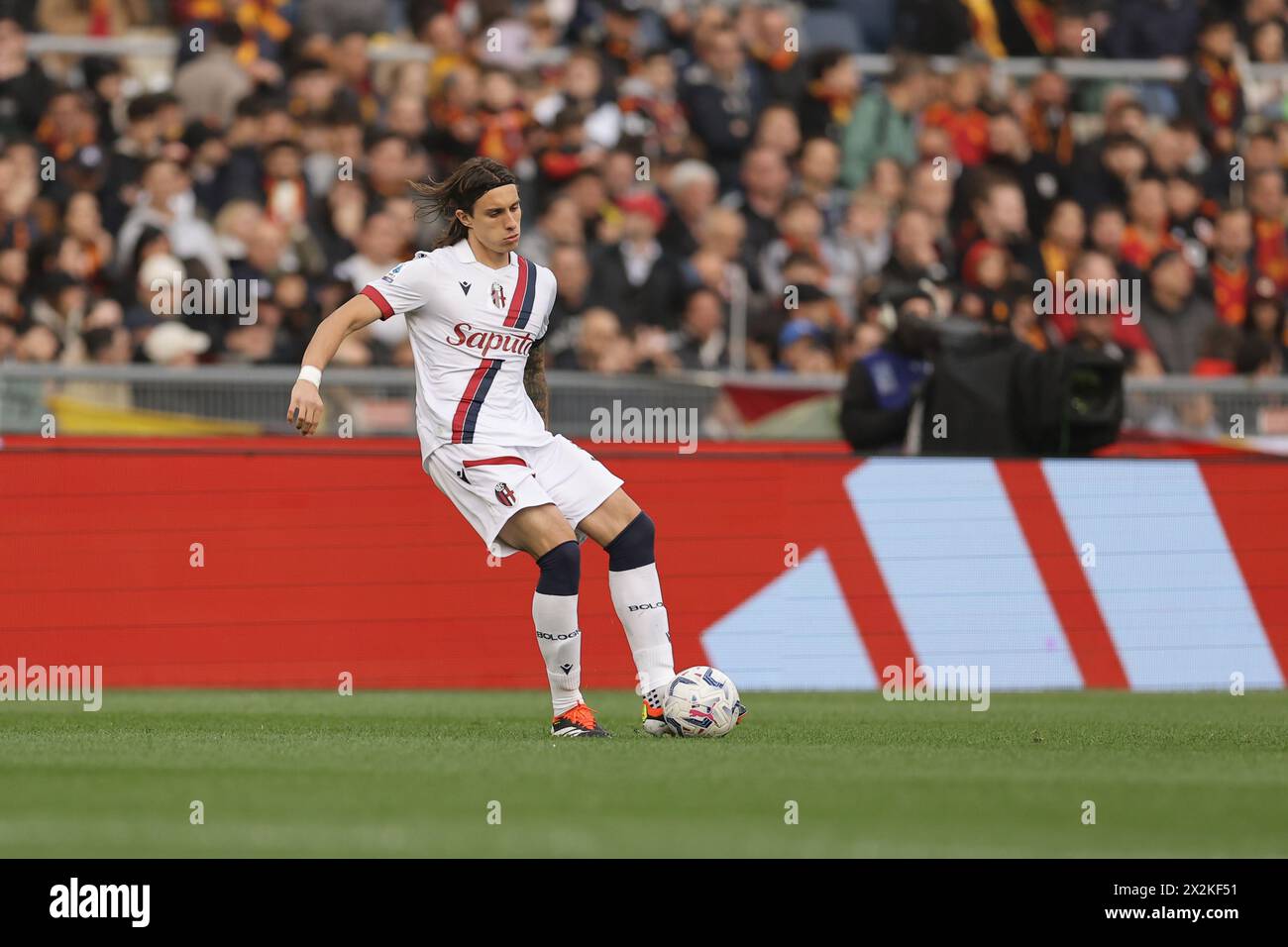 Bologna's Italian defender Riccardo Calafiori during the Serie A ...
