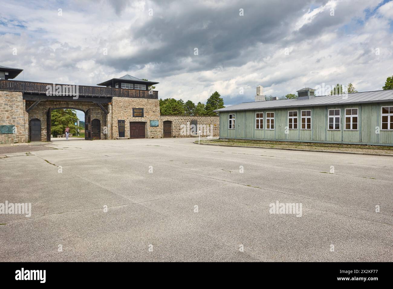 Mauthausen memorial concentration camp. Barracks, roll call square ...