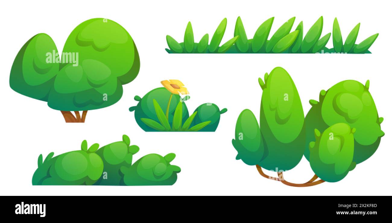 Green bush and grass border cartoon illustration. Garden tree plant ...