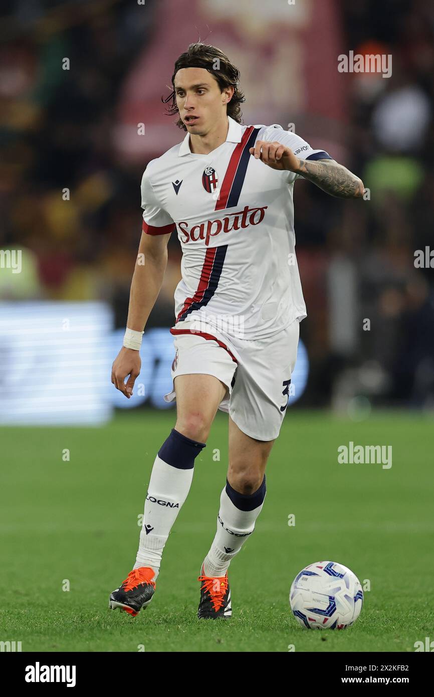 Bologna's Italian defender Riccardo Calafiori controls the ball during ...