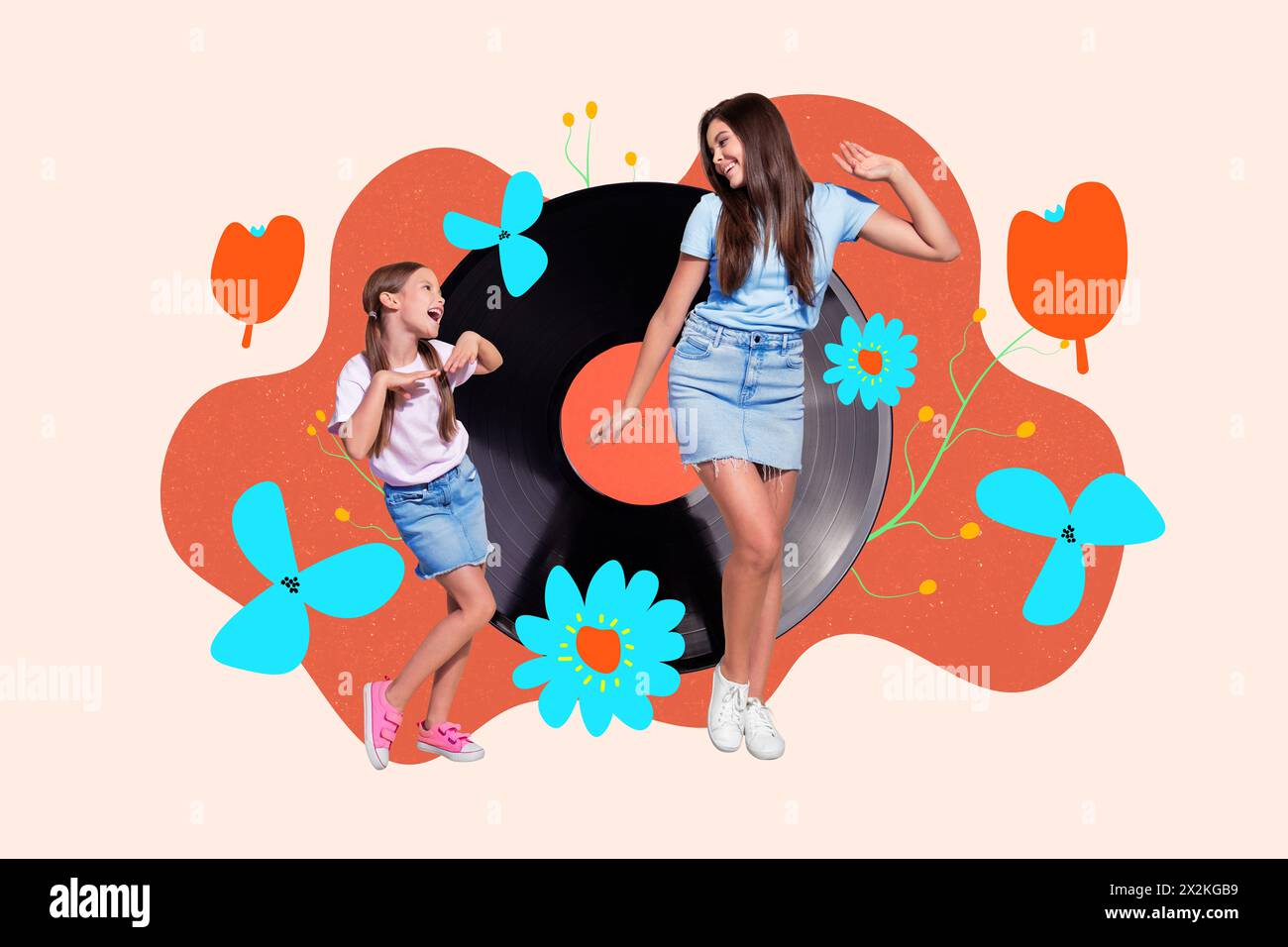 Photo collage image of two girls cousins sisters celebrate family ...