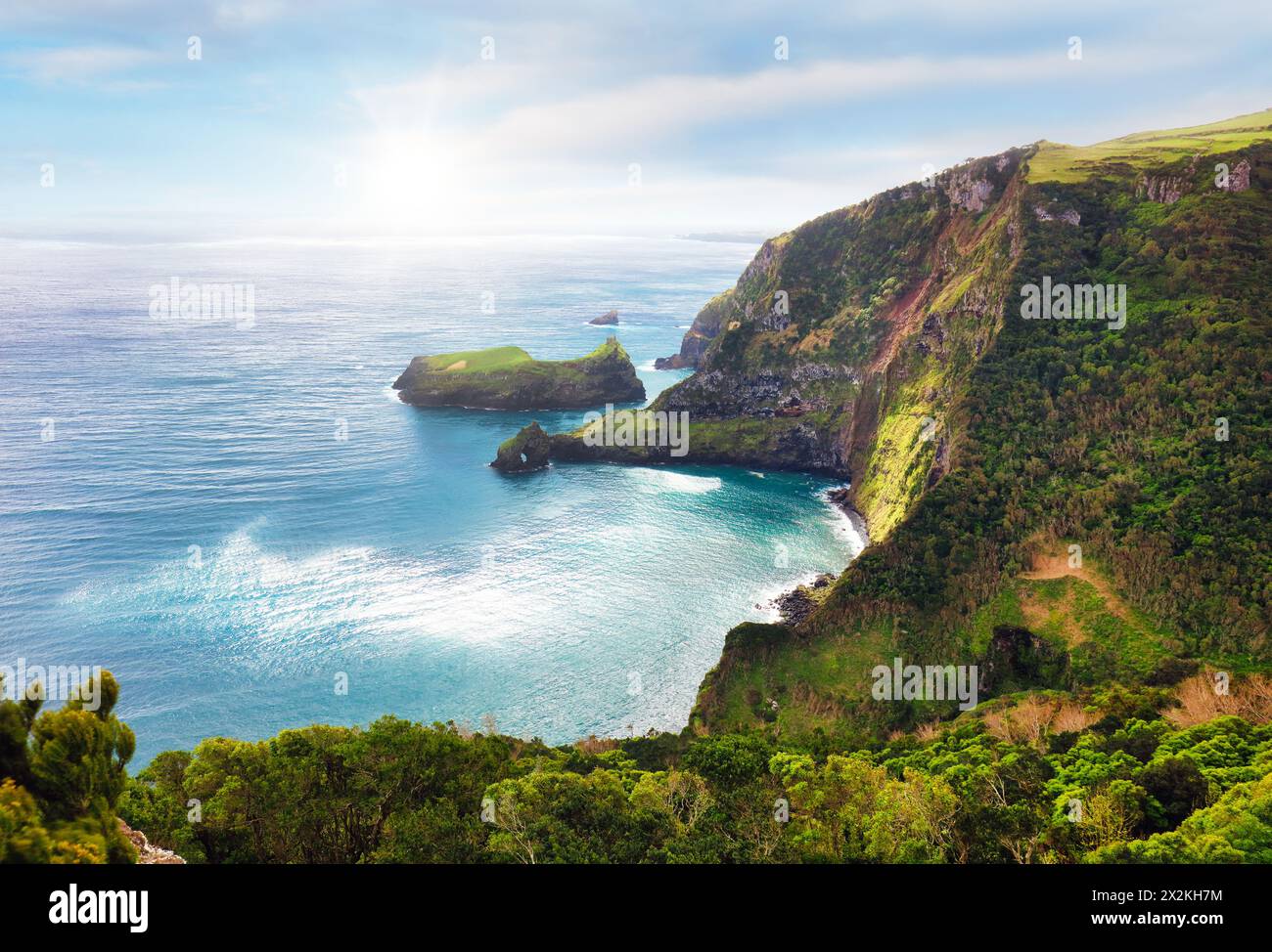 Azores - Flrores island - View from Miradouro do Ilheu Furado towards ...
