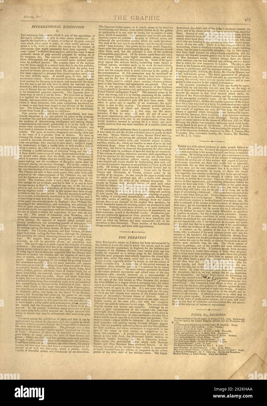 Old Victorian newspaper page, 1872 19th Century the Graphic Stock Photo ...