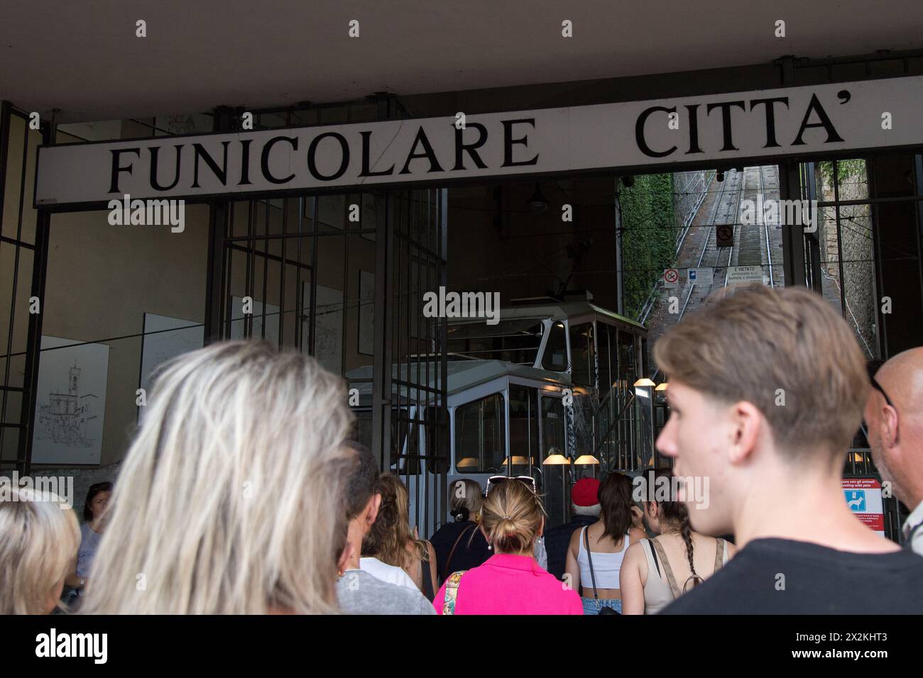 Lower station of Funicolare di Bergamo (Bergamo Funicular) connecting ...