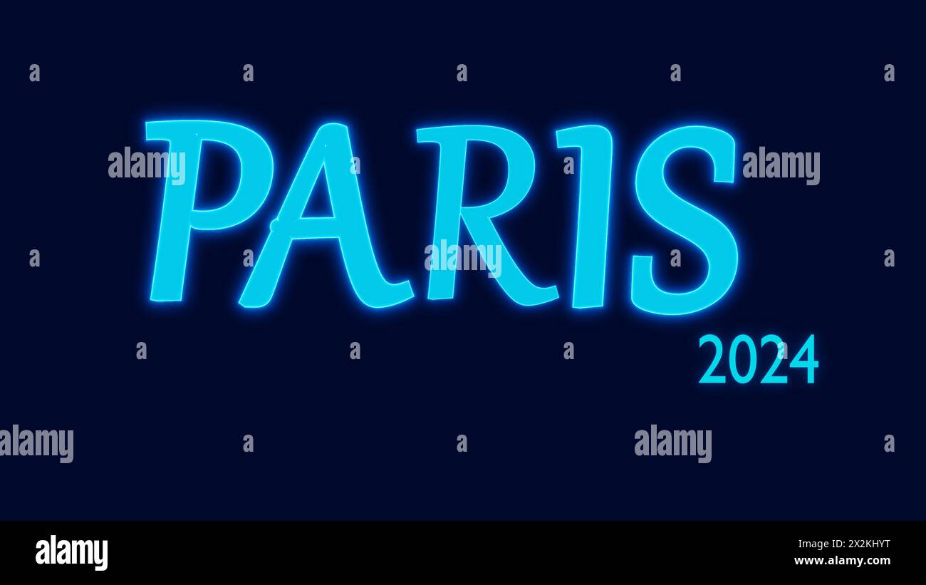 Paris 2024 neon blue text Stock Photo - Alamy