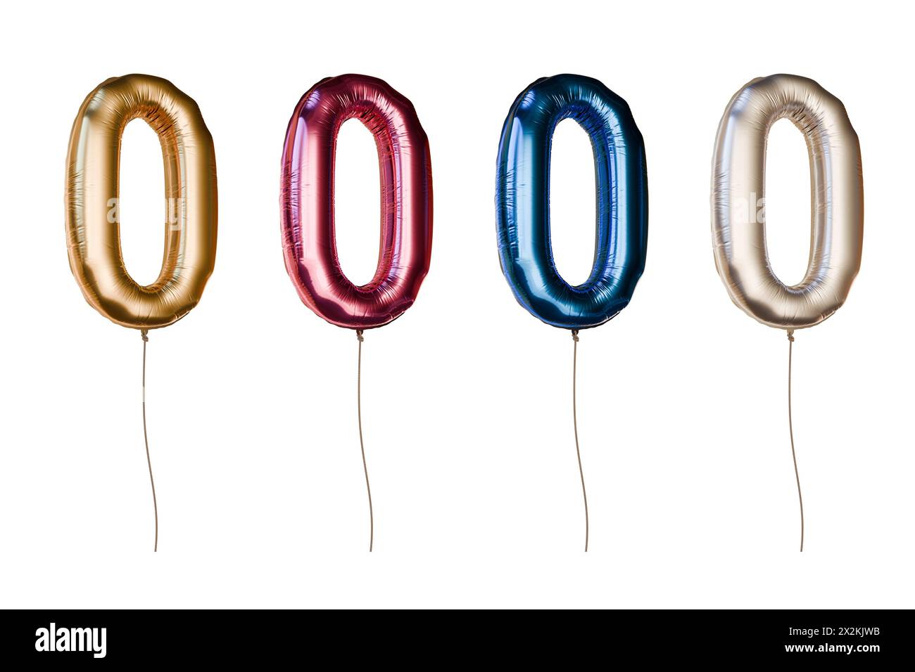 Number zero shaped foil balloons in different colors. Isolated on white ...