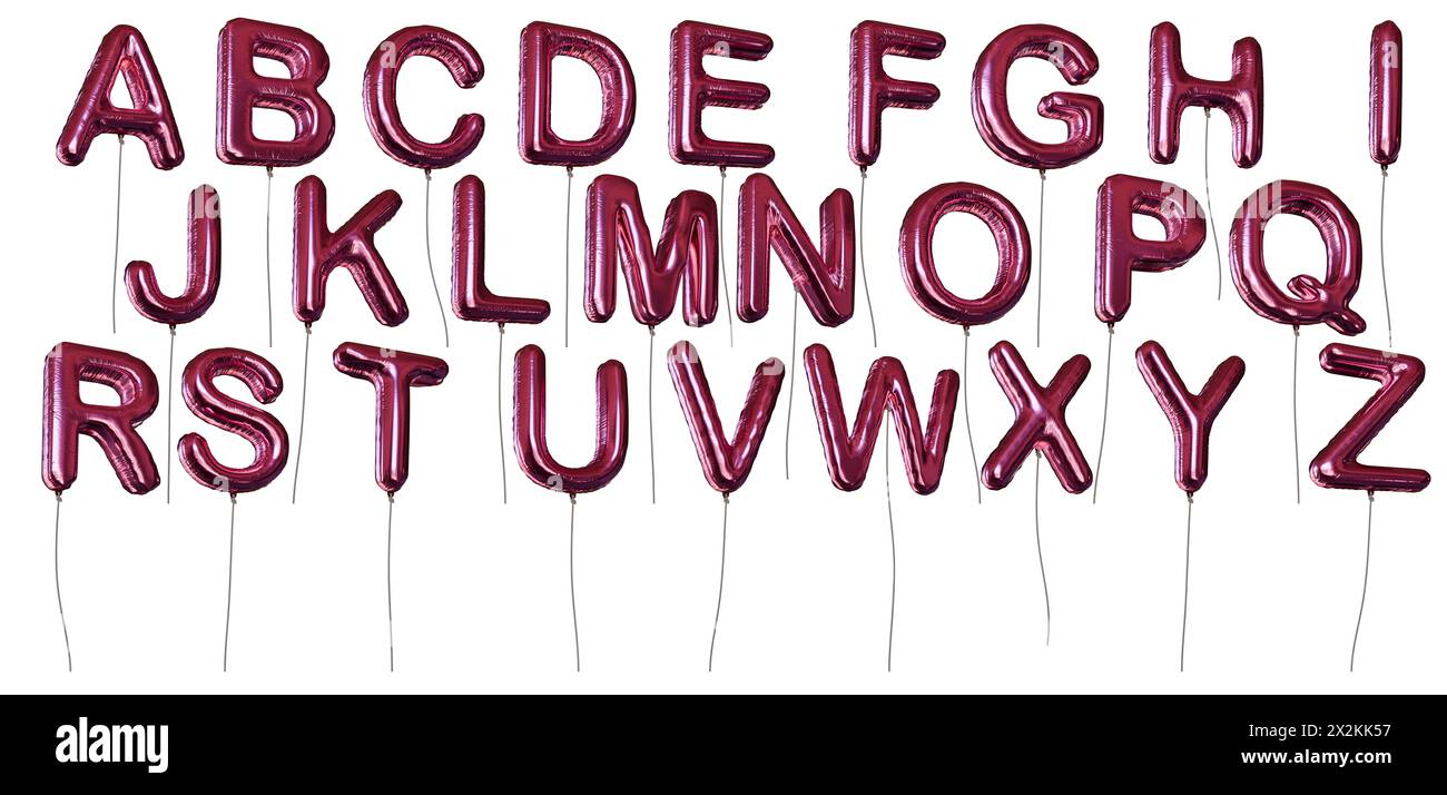 Many alphabet letter shaped red balloons made of foil. Isolated on ...