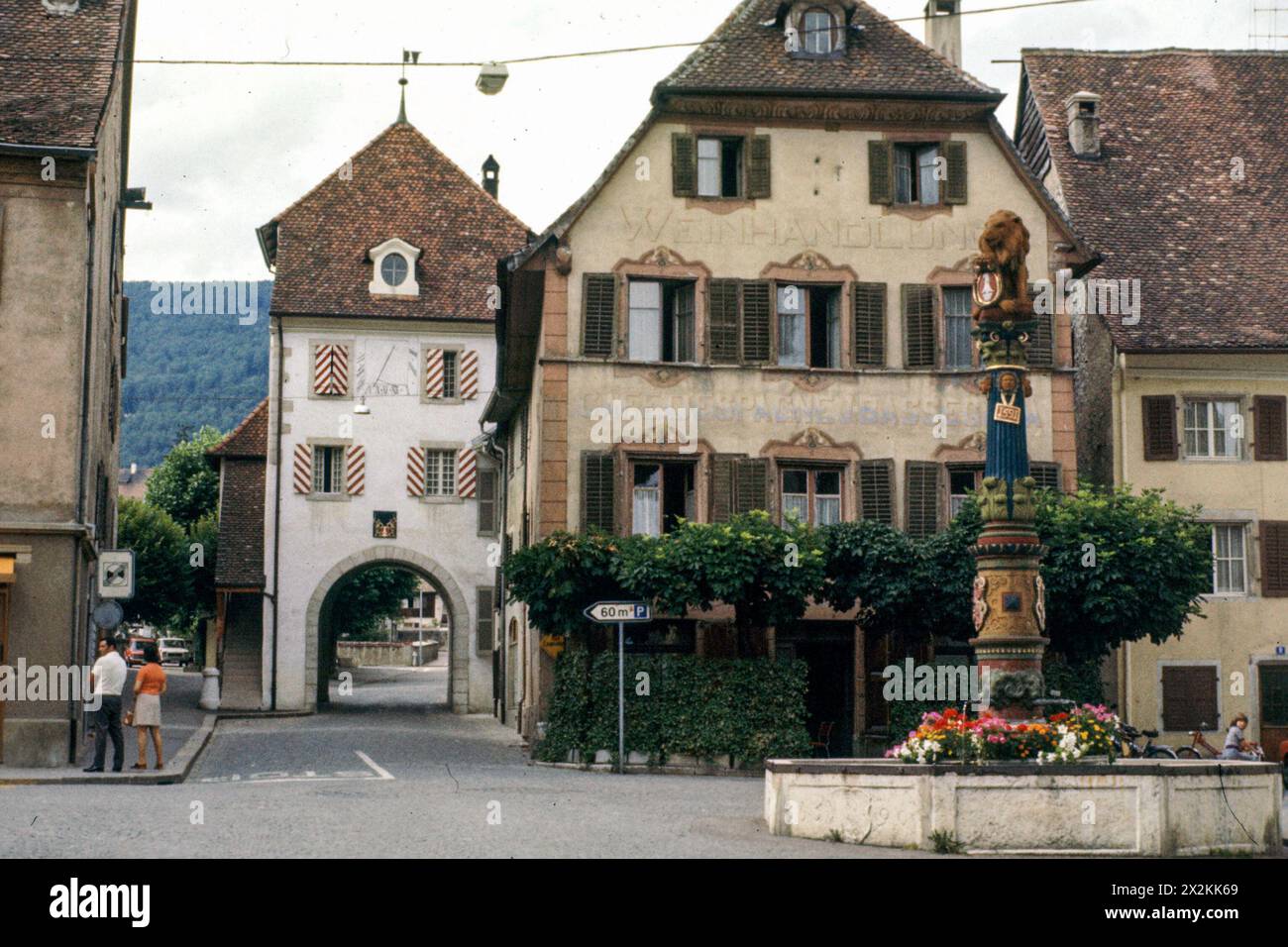 The Lion Fountain in Delemont Switzerland, 1977 Stock Photo - Alamy
