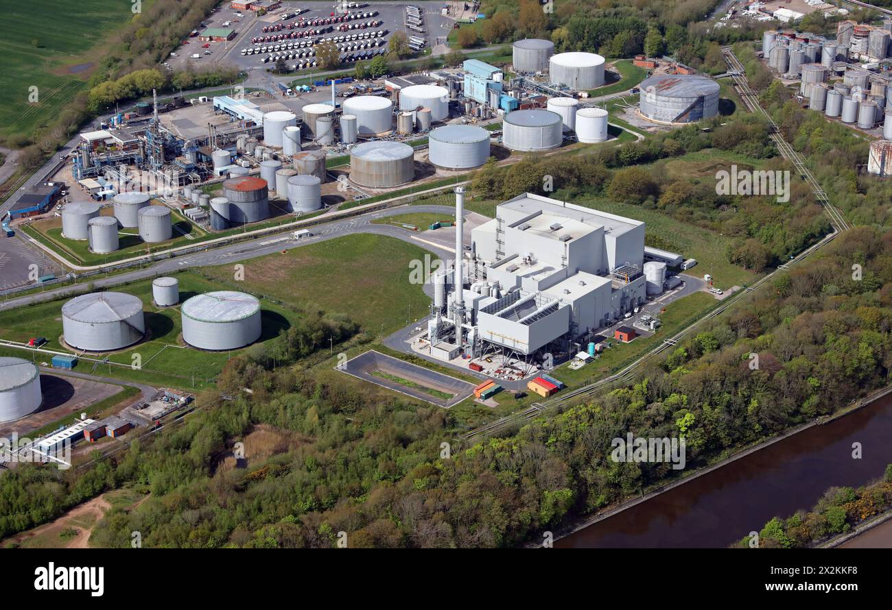 aerial view of Hooton Power station at Ellesmere Port, Birkenhead on ...