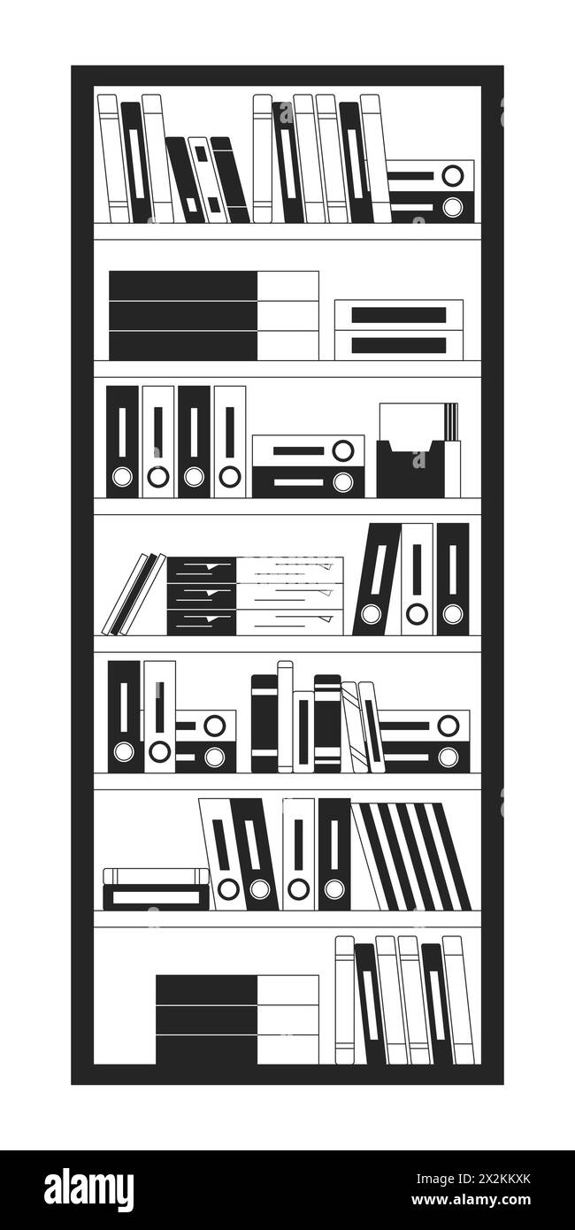 Shelving Unit With Files And Folders 2d Linear Cartoon Object Stock