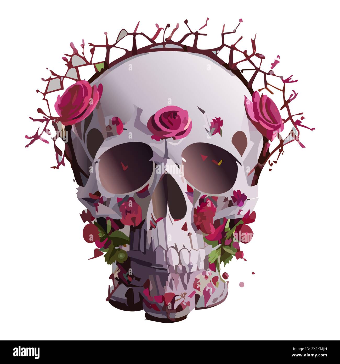 Skull with roses and crown of thorns. Vector illustration Stock Vector ...