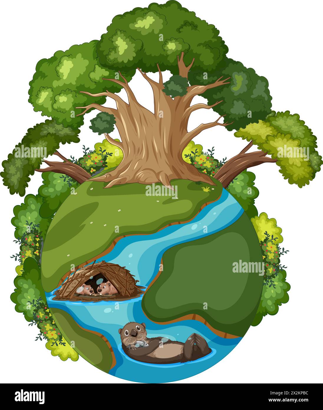 Illustration of a tree and animals on a globe Stock Vector Image & Art ...