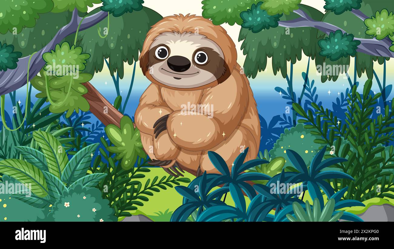 Vector illustration of a happy sloth in the forest Stock Vector Image ...