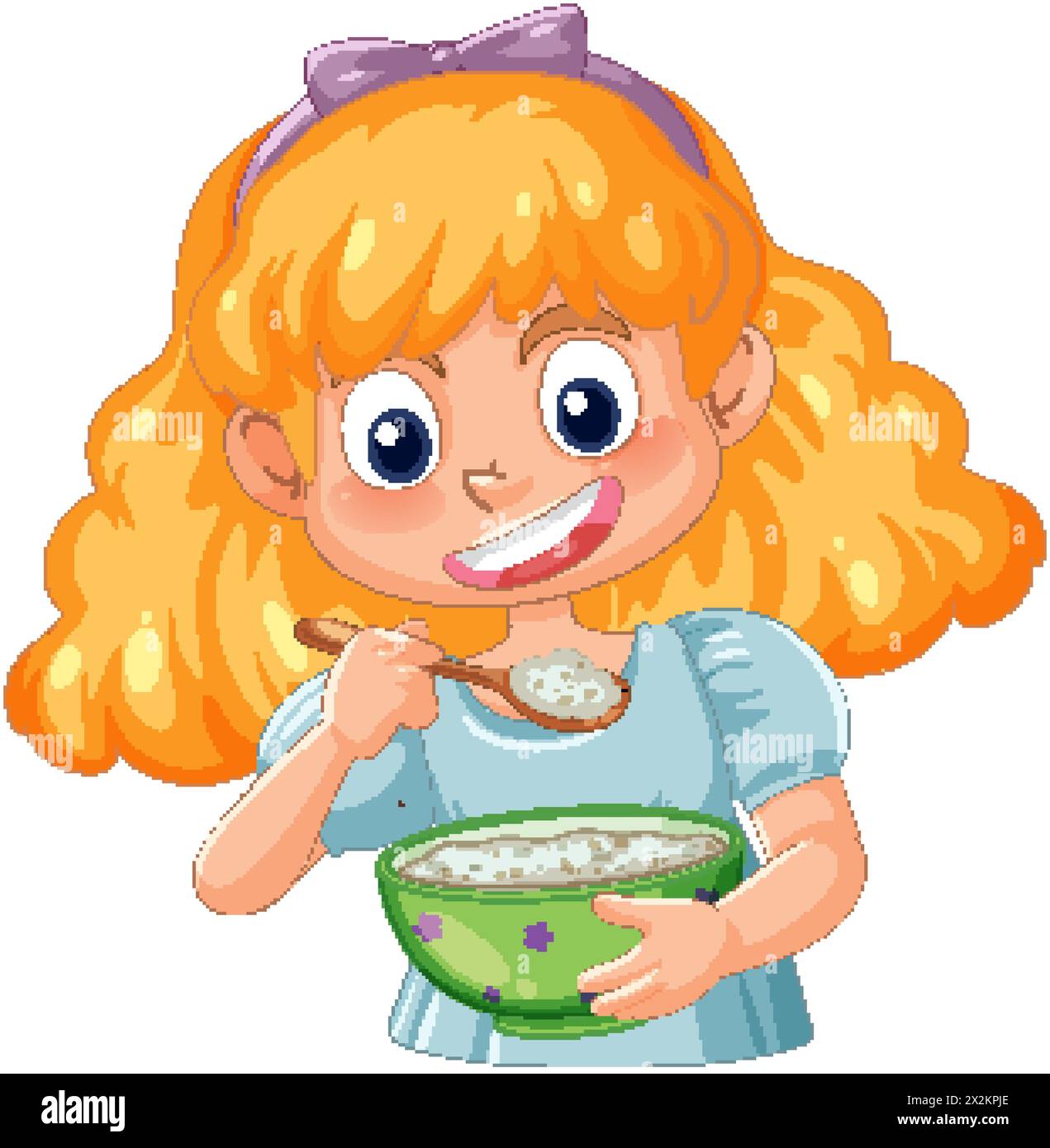 Cheerful young girl eating cereal with a spoon Stock Vector Image & Art ...