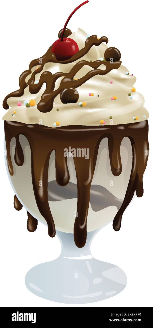 Vector illustration of a chocolate-topped ice cream sundae Stock Vector ...