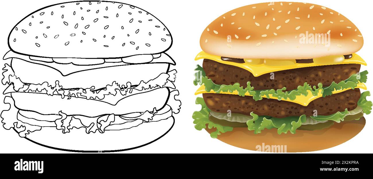 Illustration of a burger, from line art to color Stock Vector Image ...