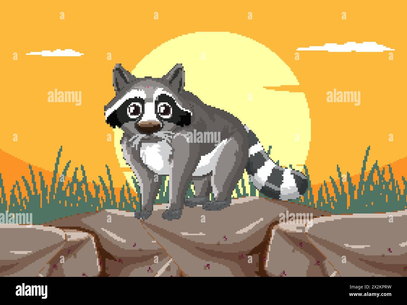Vector graphic of raccoon in a sunset landscape Stock Vector Image ...