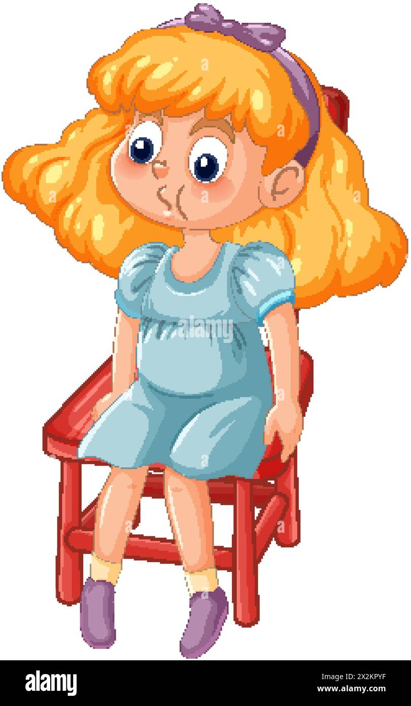 Illustration of a young girl seated, looking attentive Stock Vector ...