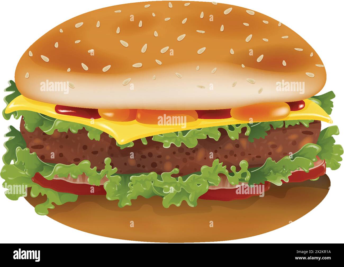 Vector graphic of a cheeseburger with fresh toppings Stock Vector Image ...