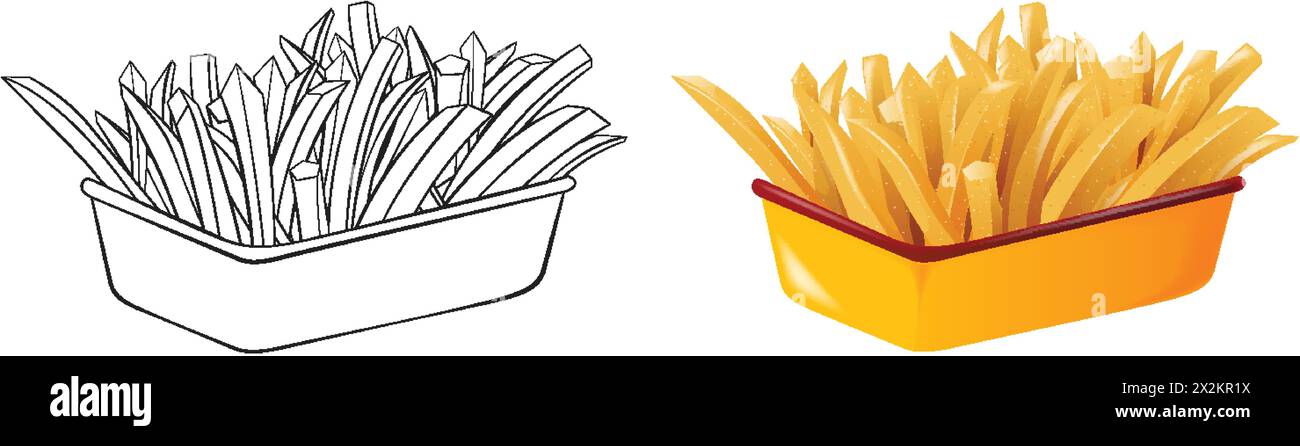 Vector illustration of fries in monochrome and color Stock Vector Image ...
