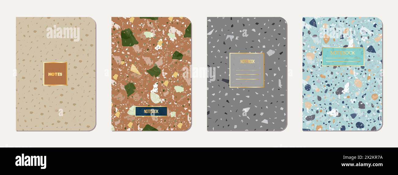 School notebook cover design. Terrazzo abstract background made of ...
