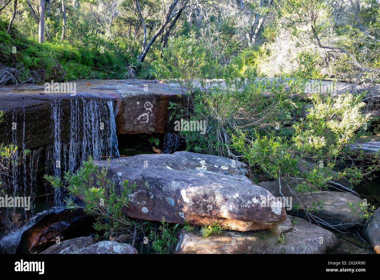 Waterfall flowing water beside the America Bay track trail walk in Ku ...