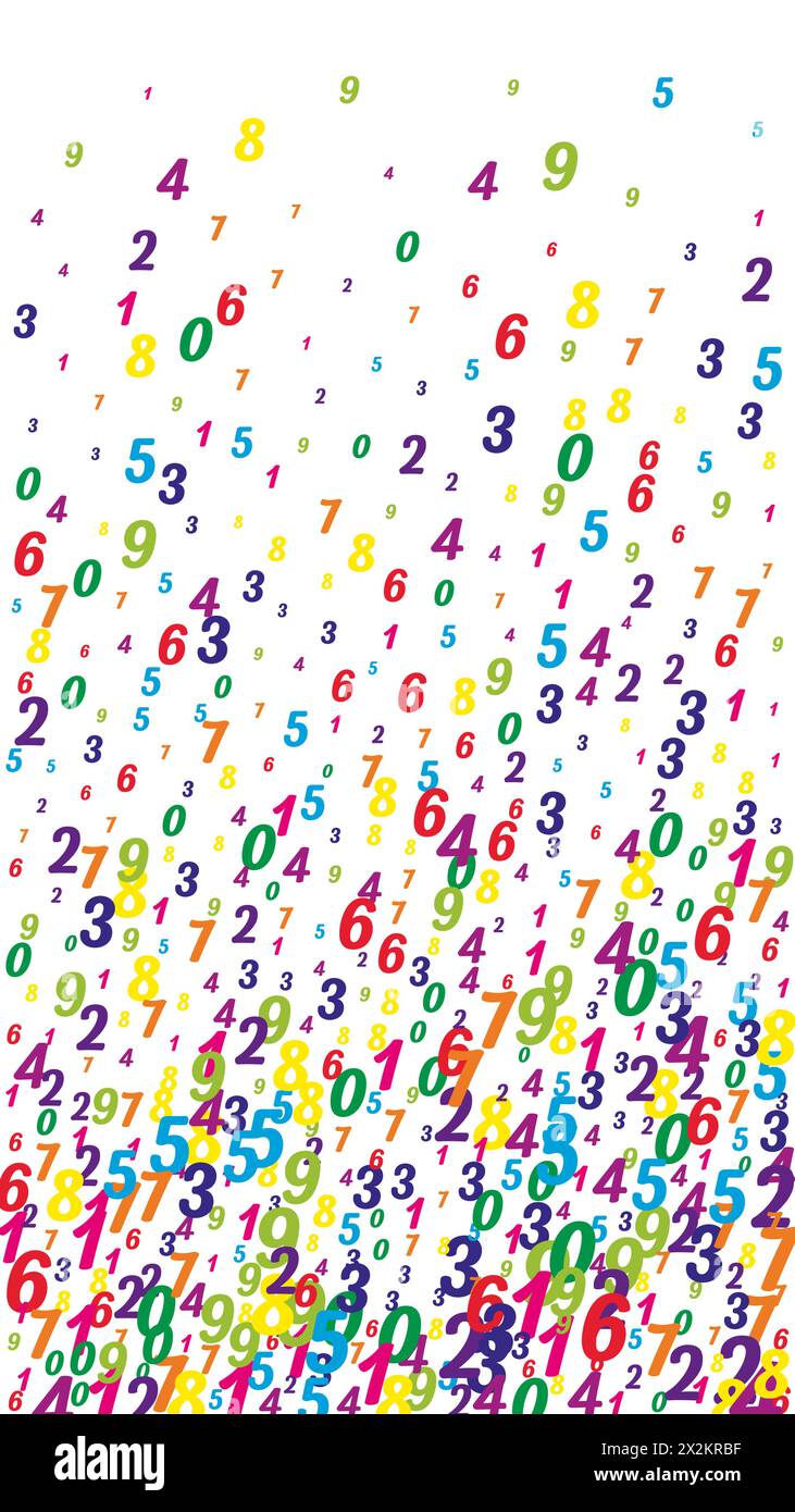 Scattered numbers. Colorful childish digits flying chaotic. Back to ...