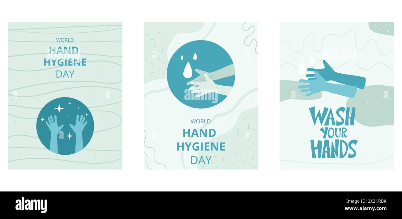 World hand hygiene day templates set. Wash your hands hand drawn ...