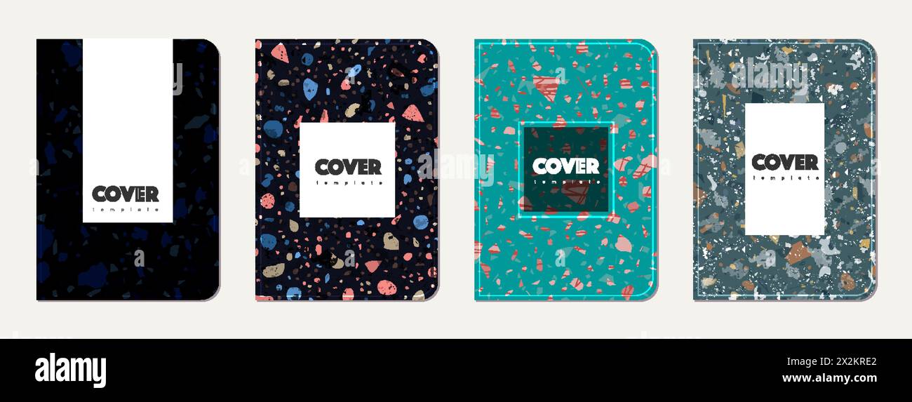 Note book cover design. Terrazzo abstract background made of natural ...