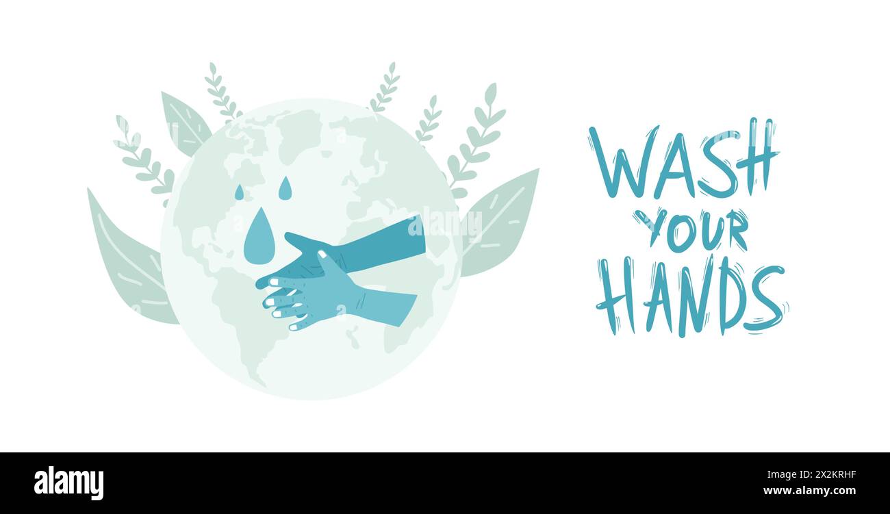 Wash your hands awareness symbols and lettering isolated on white ...