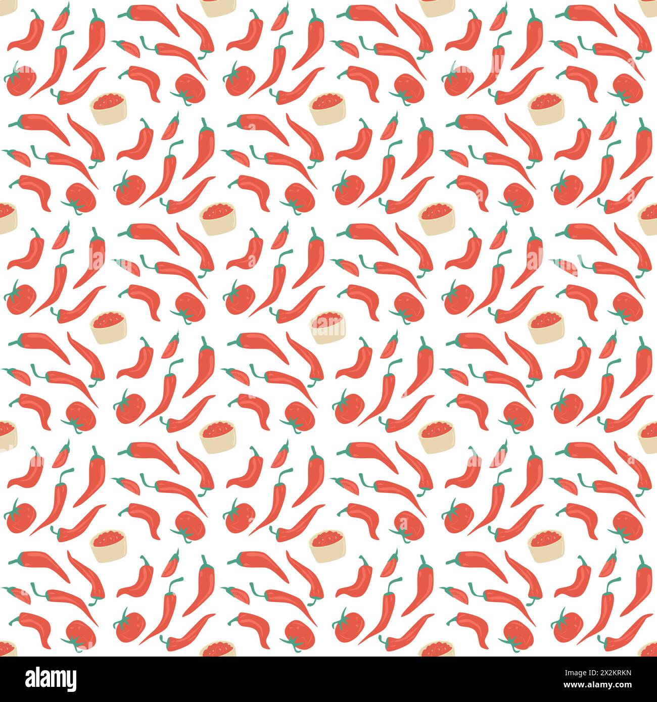 Salsa sauce seamless pattern. Mexican cuisine with pepper and tomato ...