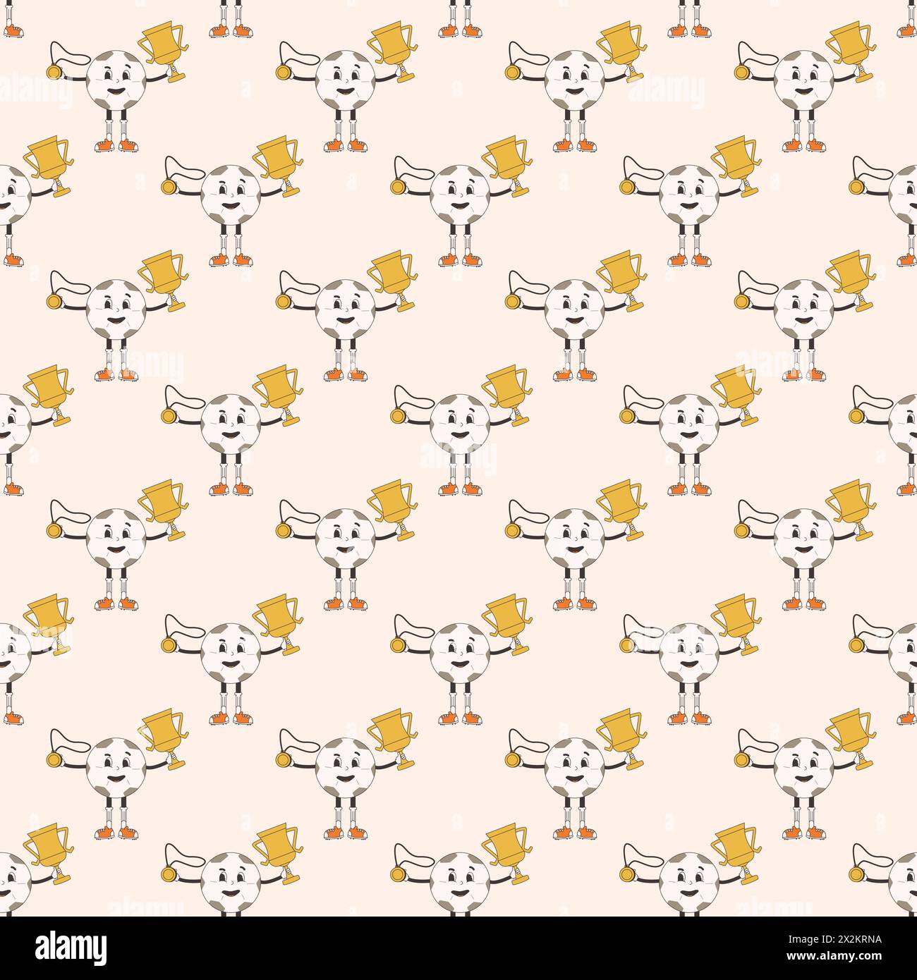 Soccer ball seamless pattern. Football winner with medal and cup retro ...