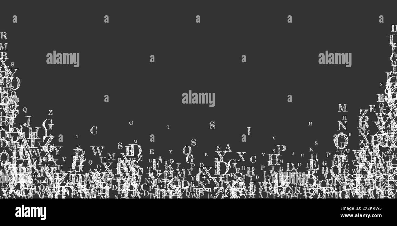 School notebook cover. White chalk floating letters of Latin alphabet ...