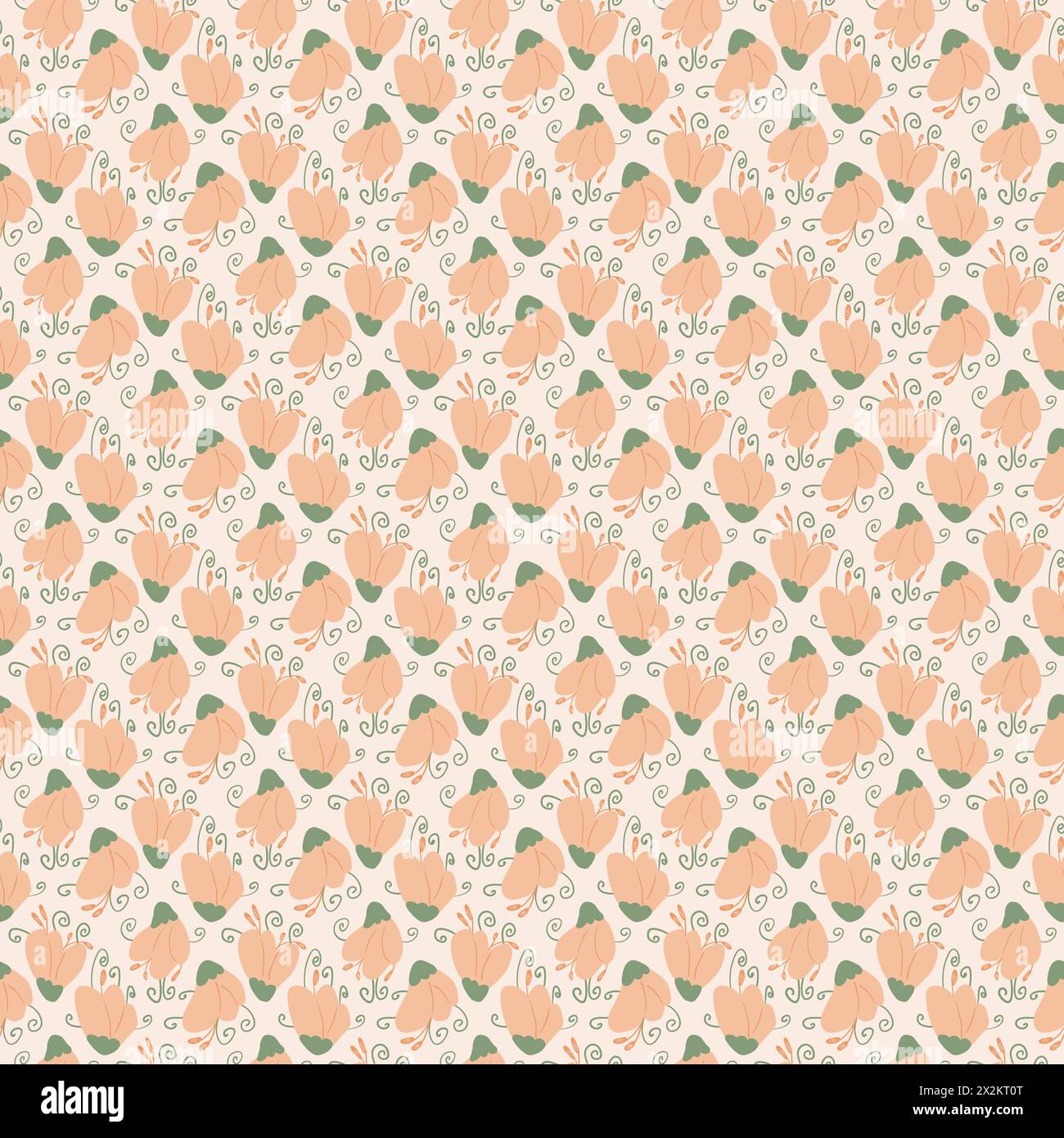 Peach fuzz wildflowers simple seamless pattern. Floral endless ...