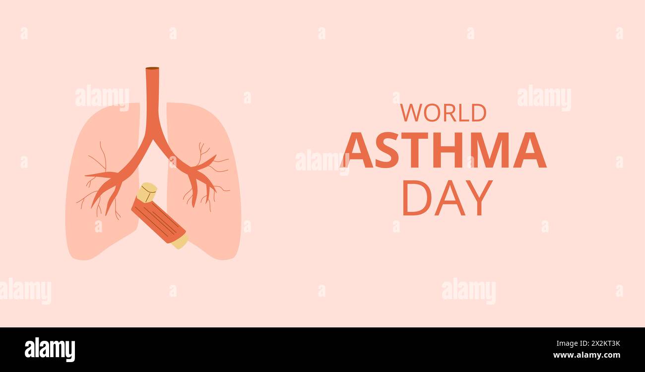World asthma day template. Inhaler with lungs emblem. Vector flat ...
