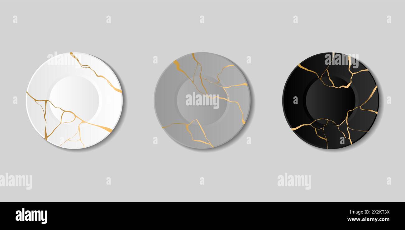 Kintsugi, broken plates with golden cracks, japanese art of repair ...