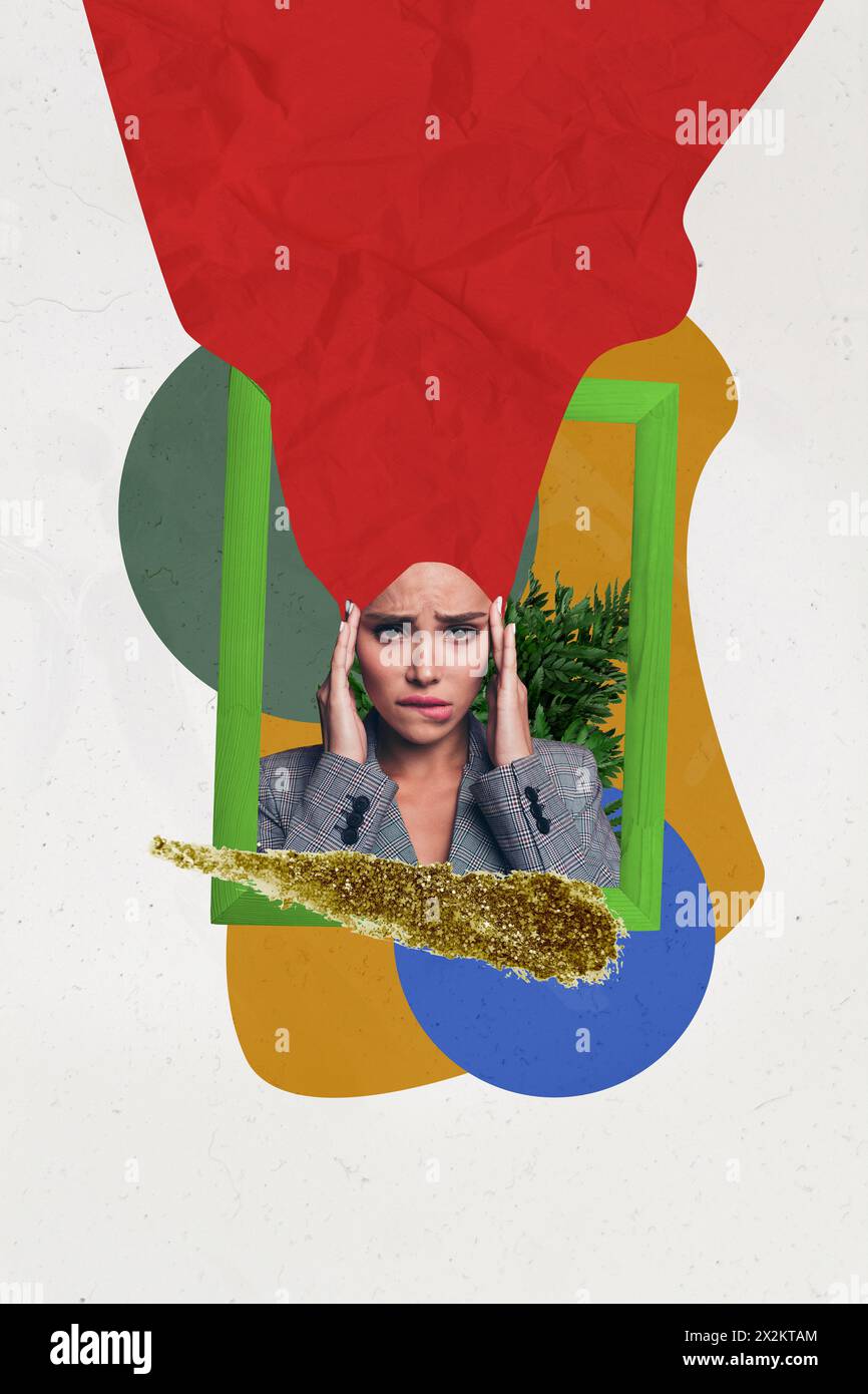 Trend artwork 3D photo collage composite sketch image of young confused ...