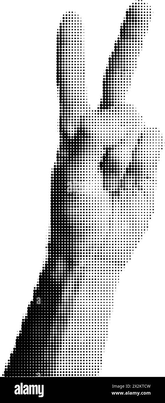 Halftone dotted male hand with two fingers up. Vector textured human ...