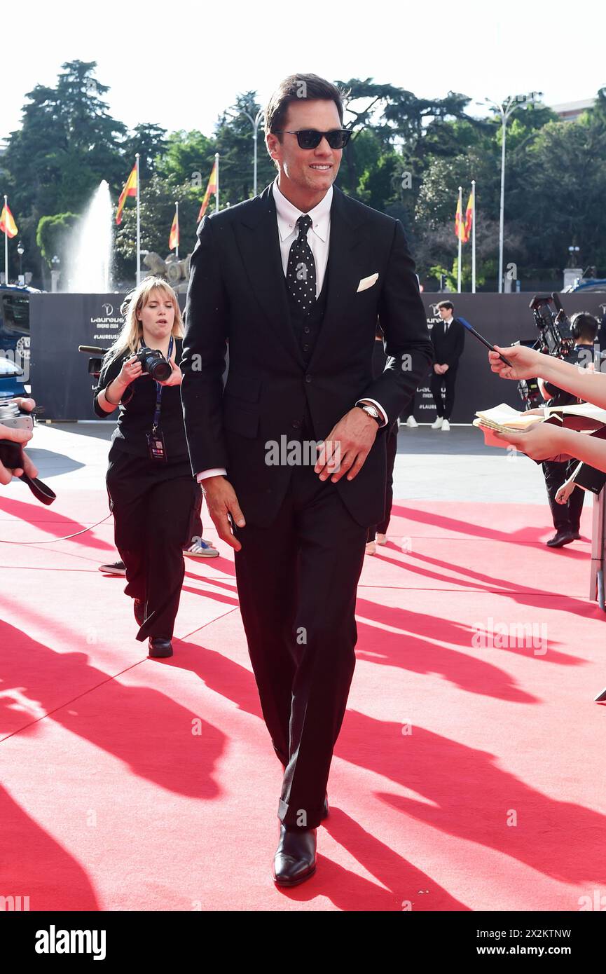 Madrid, Spain. 22nd Apr, 2024. U.S. rugby player Tom Brady arrives at ...