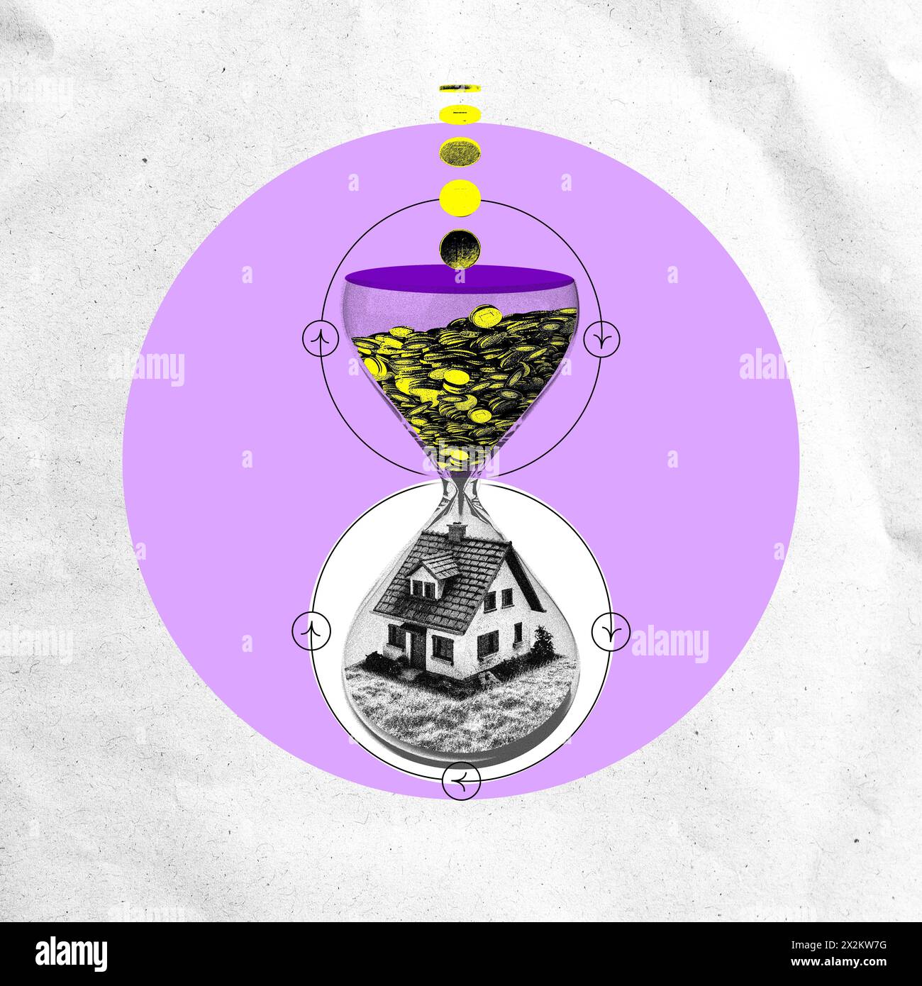 Investment in real estate. Hourglass with colorful coins falling down ...