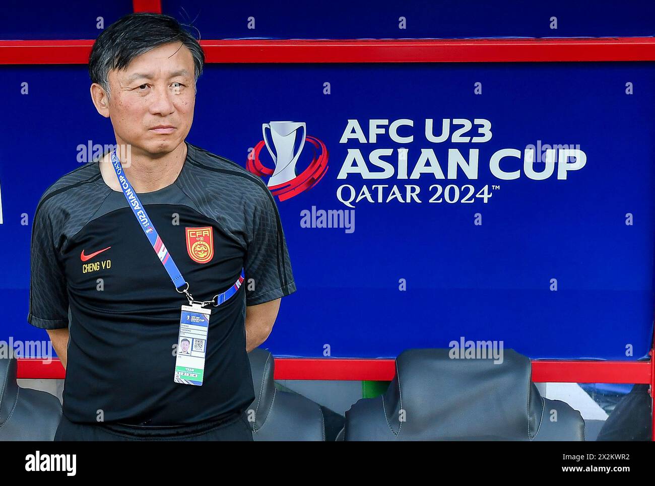 Doha, Qatar. 22nd Apr, 2024. China's head coach Cheng Yaodong looks on ...