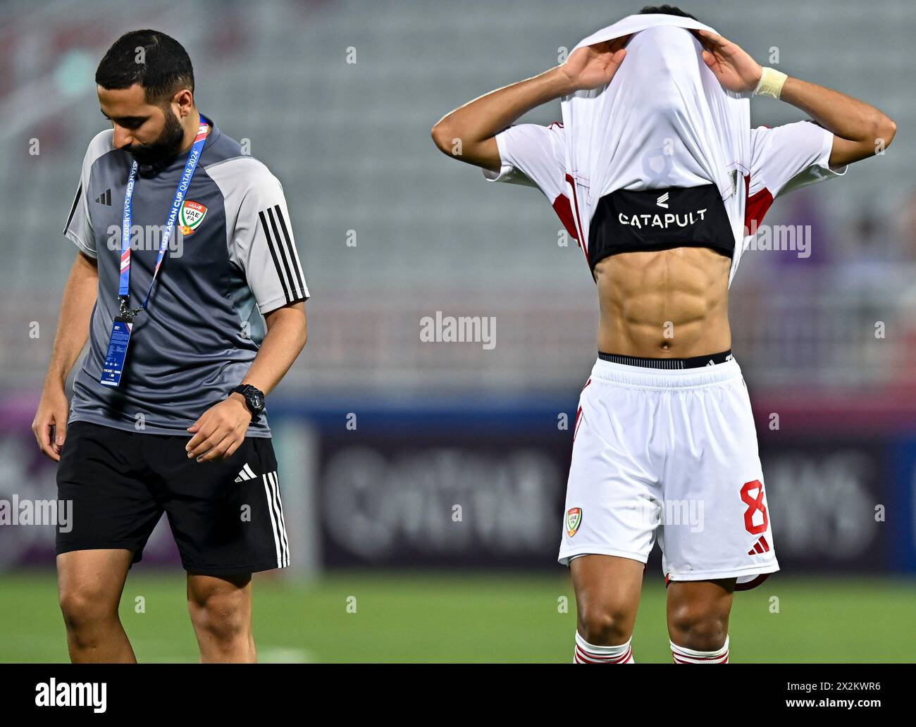 Doha, Qatar. 22nd Apr, 2024. Sultan Ali Albedwawi (R) of United Arab ...
