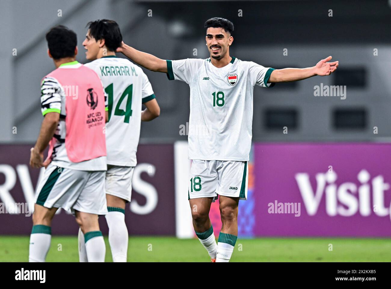 Doha, Qatar. 22nd Apr, 2024. Players of Iraq celebrate after the Group ...