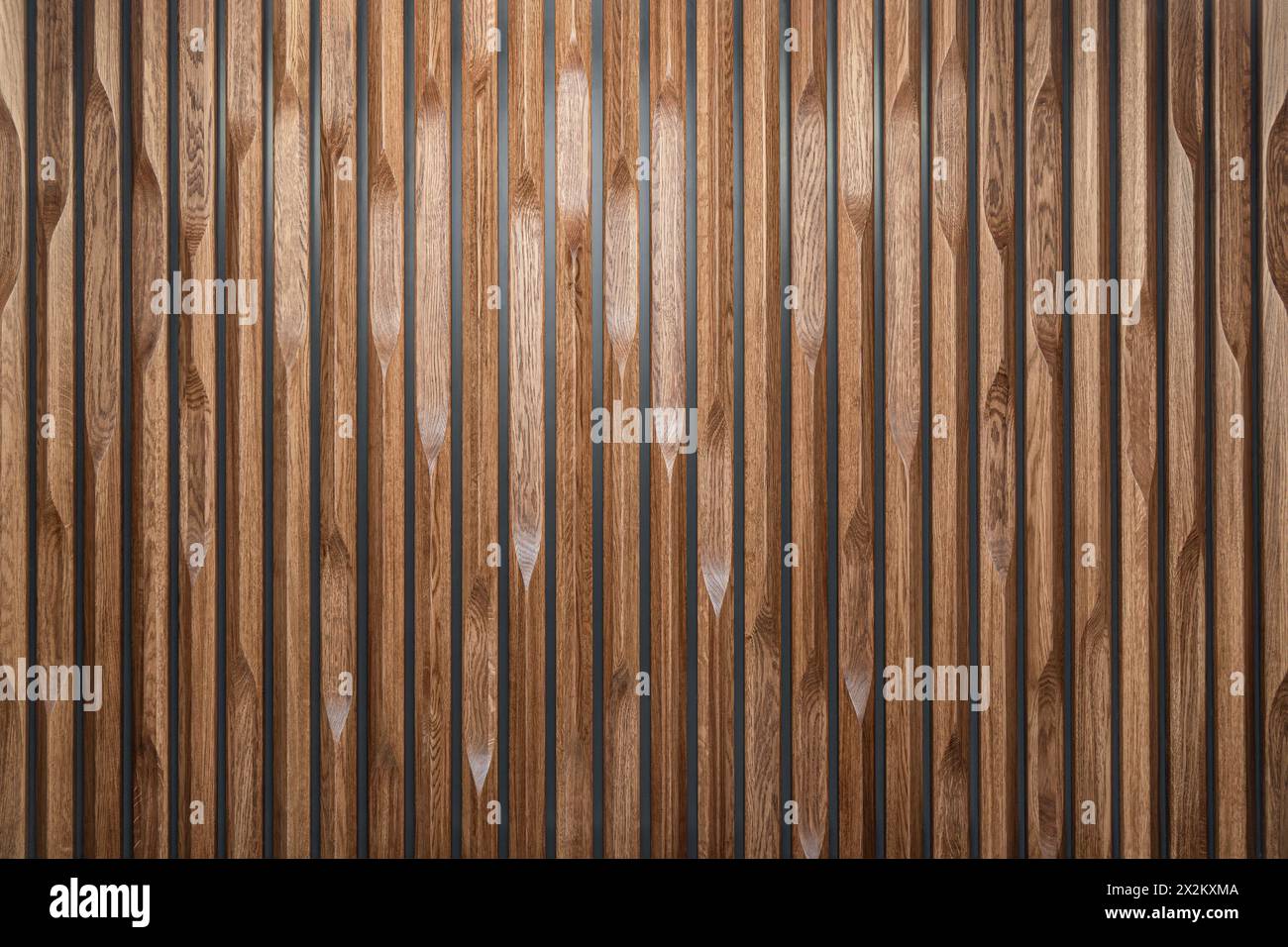 Decorative wooden panel made from solid oak of vertical grooved slats ...